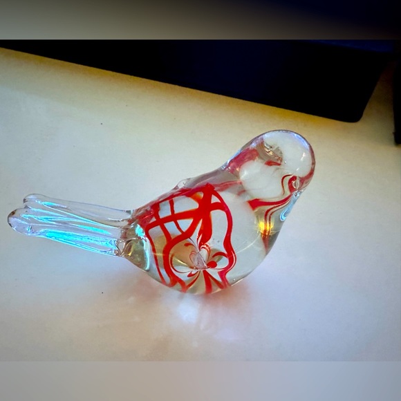 Accents | Art Glass Bird Paperweight Figurine Orange Red Swirl Hand ...